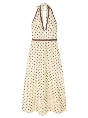 Posse Bowie Polka-dot Linen And Cotton-blend Halterneck Midi Dress - Neutrals