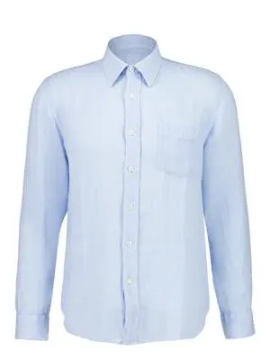 120% Lino Aquatic Long-sleeve Regular Fit Linen Shirt - Blue