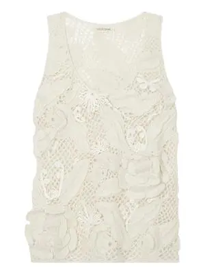 HEIRLOME Embroidered Cashmere And Silk-Blend Tank Top Ecru