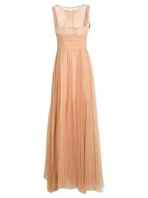 Elisabetta Franchi Maxi Gown With Tulle And Velvet Details - Beige