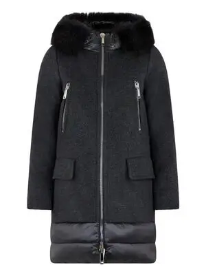 MOORER Fur Trim Zip Coat - Grey