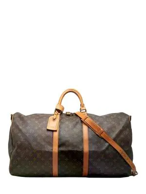 LOUIS VUITTON Louis Vuitton 1990s Monogram Keepall Bandouliere 60 Travel Bag Brown