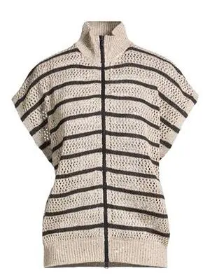 Brunello Cucinelli Linen Blend Crochet Knit Cardigan - Grey