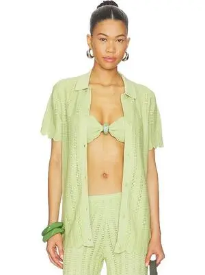 Devon Windsor Irene Metallic Knit Top Matcha
