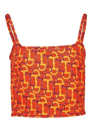 Gucci Printed Silk Crop Top With Horsebit Motif Orange