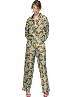 PAULA Sonia Aquageo Printed Silk Twill Trousers Multicolour