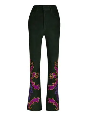 PAULA Zirconia Suede Embroidered Flared Pants - Purple