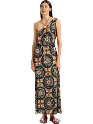 La DoubleJ Ballata Black One-shoulder Maxi Dress - Multicolour