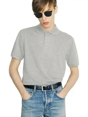 Saint Laurent Grey Cassandre Polo Shirt In Piqué Grey
