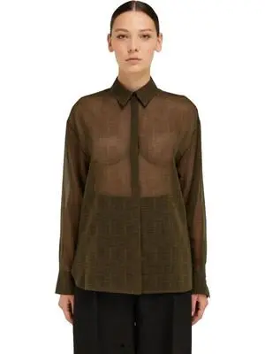 SALVATORE FERRAGAMO Monogram Georgette Silk Shirt