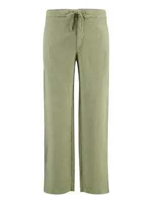 120% Lino Linen Drawstring Trousers - Green