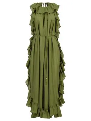 Zimmermann Olive Cascadian Ruffle Midi Dress - Green