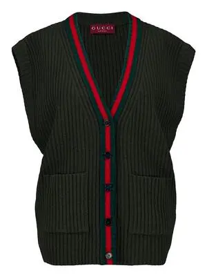 Gucci Sleeveless Wool Cardigan - Green