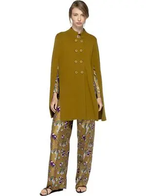 PAULA Alba Fir Jacquard Knitted Cape - Green