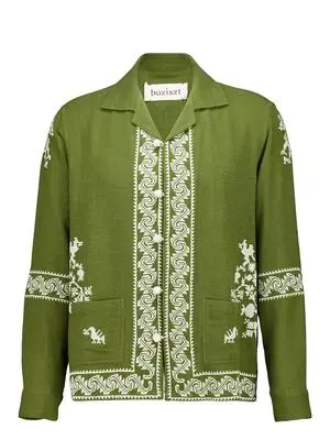 BAZISZT Khaki Tulum Embroidered Shirt - Green