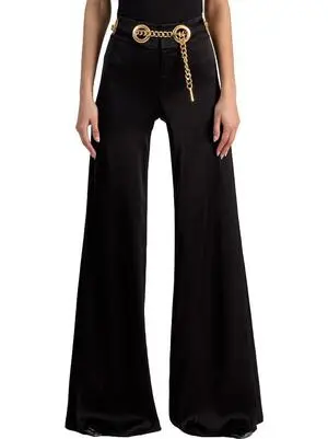 Alice + Olivia Wide Leg Chain Belt Pants - Black
