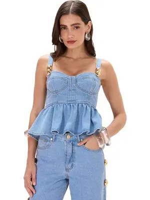 PatBO Marina Denim Top - Blue