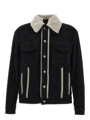Fendi Corduroy Blouson Jacket With Shearling Collar Nero