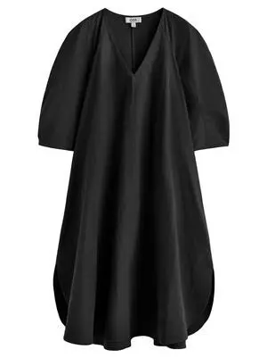 Cos Rounded V-neck Cotton Midi Dress - Black