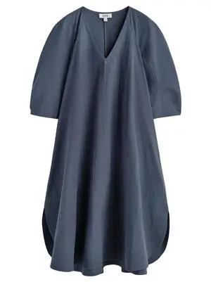 Cos Rounded V-neck Cotton Midi Dress - Blue