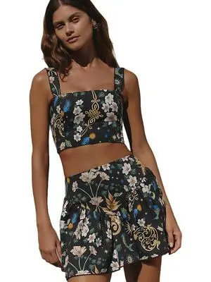 Agua Bendita Leah Sleeveless Square-neck Crop Top - Black Pattern
