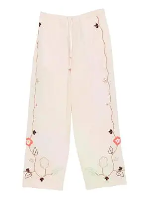 FORTE_FORTE Floral-embroidered Trousers - Neutrals