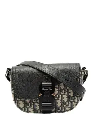 Dior Mini Oblique Canvas Saddle Buckle Messenger Bag - Blue