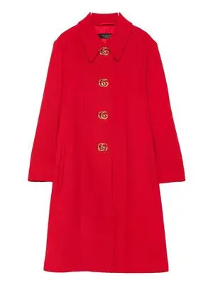 Gucci Logo Button Wool Coat - Red
