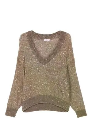 Brunello Cucinelli Sequin V-neck Sweater - Brown