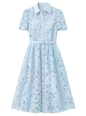 SELF-PORTRAIT Self-Portrait Belted Floral-Lace Midi Dress Blue