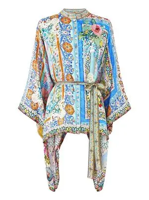 Camilla Button Scarf Blouse - Blue