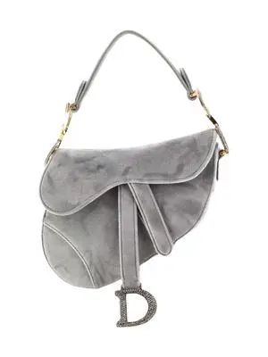 Dior Saddle Handbag Velvet With Crystals Mini Shoulder Bag Grey