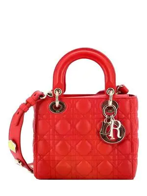 Dior My Lady Cannage Quilt Lambskin Satchel - Red