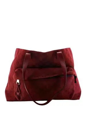 Gucci Front Pocket Debossed Logo Gg Canvas Large Tote Bag - Red