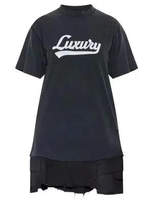 Balenciaga Logo-embroidered Layered Dress - Black