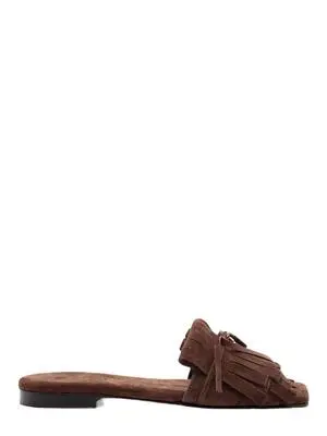 DONNARÌ Fringed Square Toe Sandals - Brown