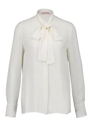 Valentino Garavani Scarf-Detail Silk Shirt White