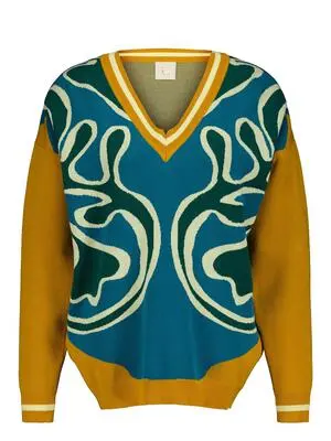 PAULA Grace Jacquard V-neck Sweater - Yellow