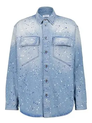 Off-White Blue Paint Effect Military Denim Shirt - White