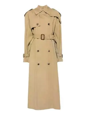 Saint Laurent Button Belted Coat - Neutrals