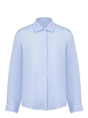 120% Lino Long Sleeve Linen Shirt - Blue