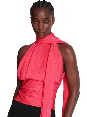 Balmain Halterneck Moiré Top - Red