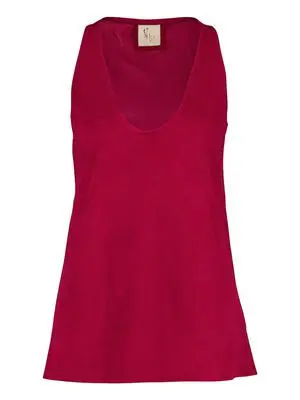 PAULA Serena Dahlia Scoop-Neck Leather Tank Top Red