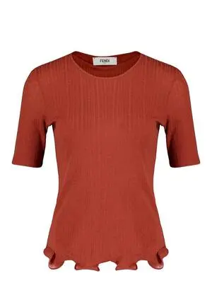 Fendi Ribbed Knit Short Sleeve Top - Red