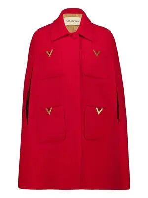 Valentino Garavani Drill Double Cape With V Gold - Red