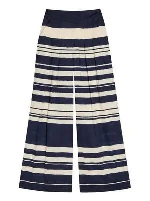 Veronica Beard Heron Striped Wide-Leg Trousers Navy