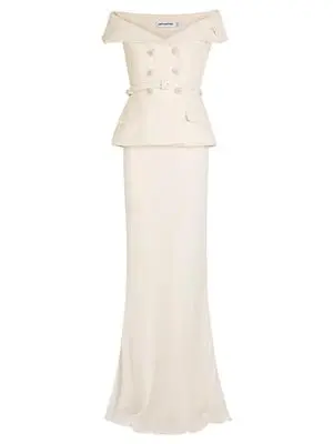 SELF-PORTRAIT Tailored Double-breasted Bouclé Maxi Dress - Cream
