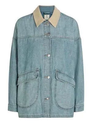 Free People Contrasting Collar Denim Jacket - Blue