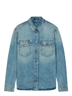 Versace Stud-embellished Denim Shirt - Light Blue