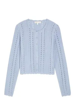 LoveShackFancy Cropped Pointelle-knit Cardigan - Light Purple